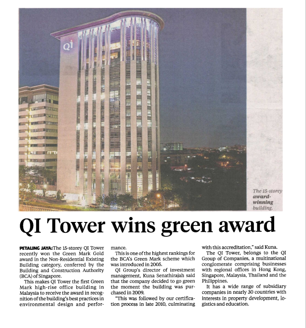 Media Coverage of QI Tower's Green Award - QI Group